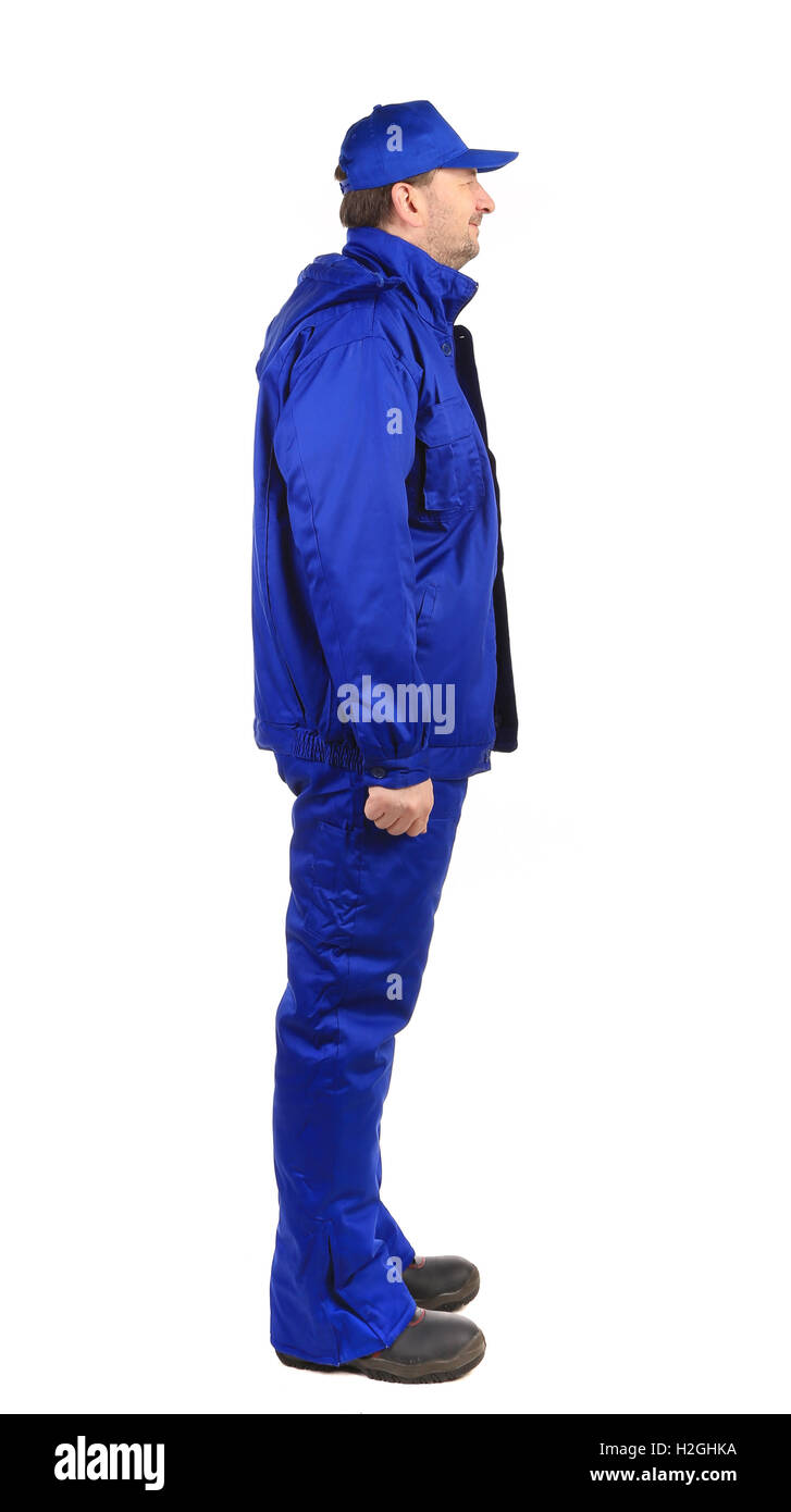 Worker in blue uniform Stock Photo - Alamy
