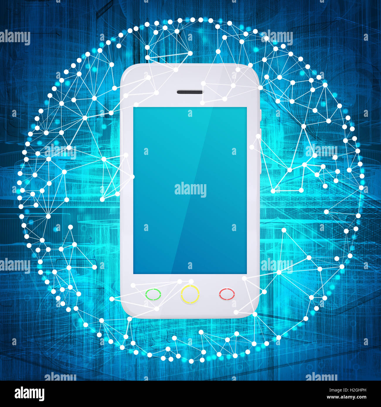 Smart phone and sphere consisting of connections Stock Photo - Alamy