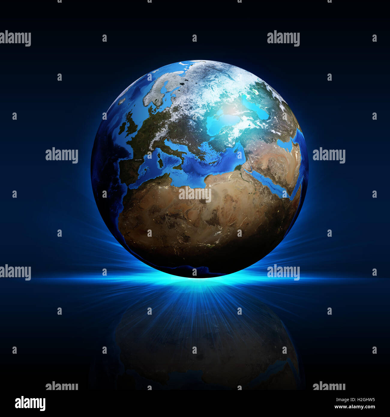 Earth planet on a reflective surface Stock Photo - Alamy