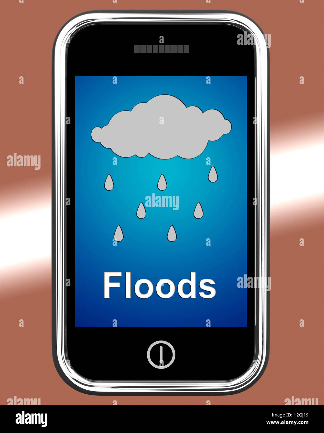Floods On Phone Shows Rain Causing Floods And Flooding Stock Photo - Alamy
