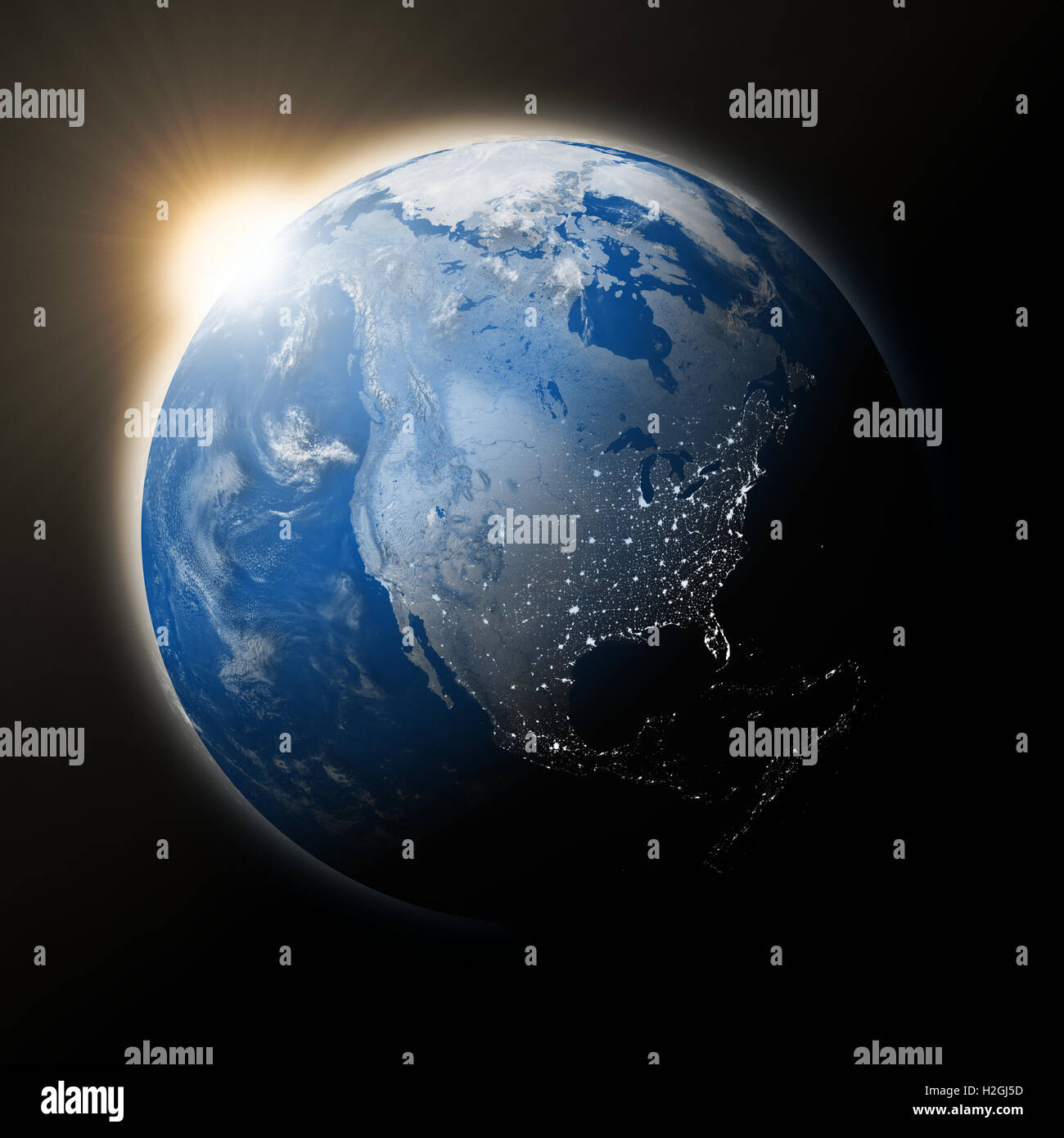 Sun over North America on planet Earth Stock Photo - Alamy