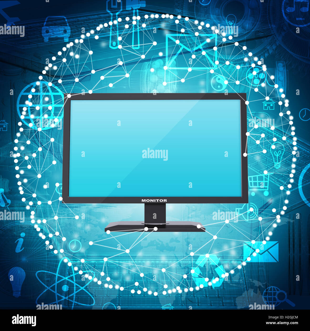 Monitor and sphere consisting of connections Stock Photo - Alamy