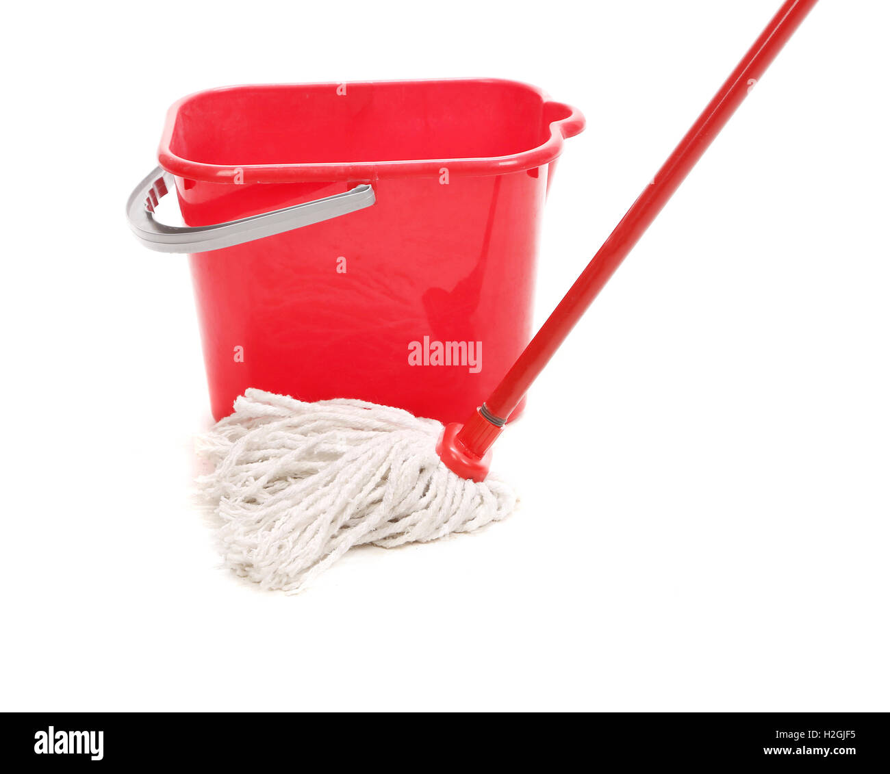 Red bucket with cleaning mop Stock Photo - Alamy