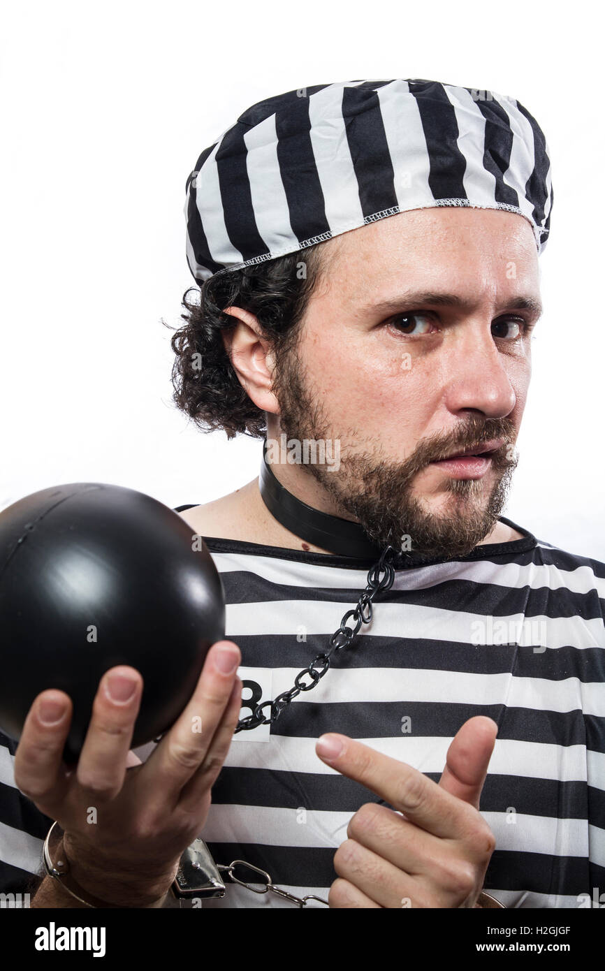 Solution, one caucasian man prisoner criminal with chain ball an Stock ...