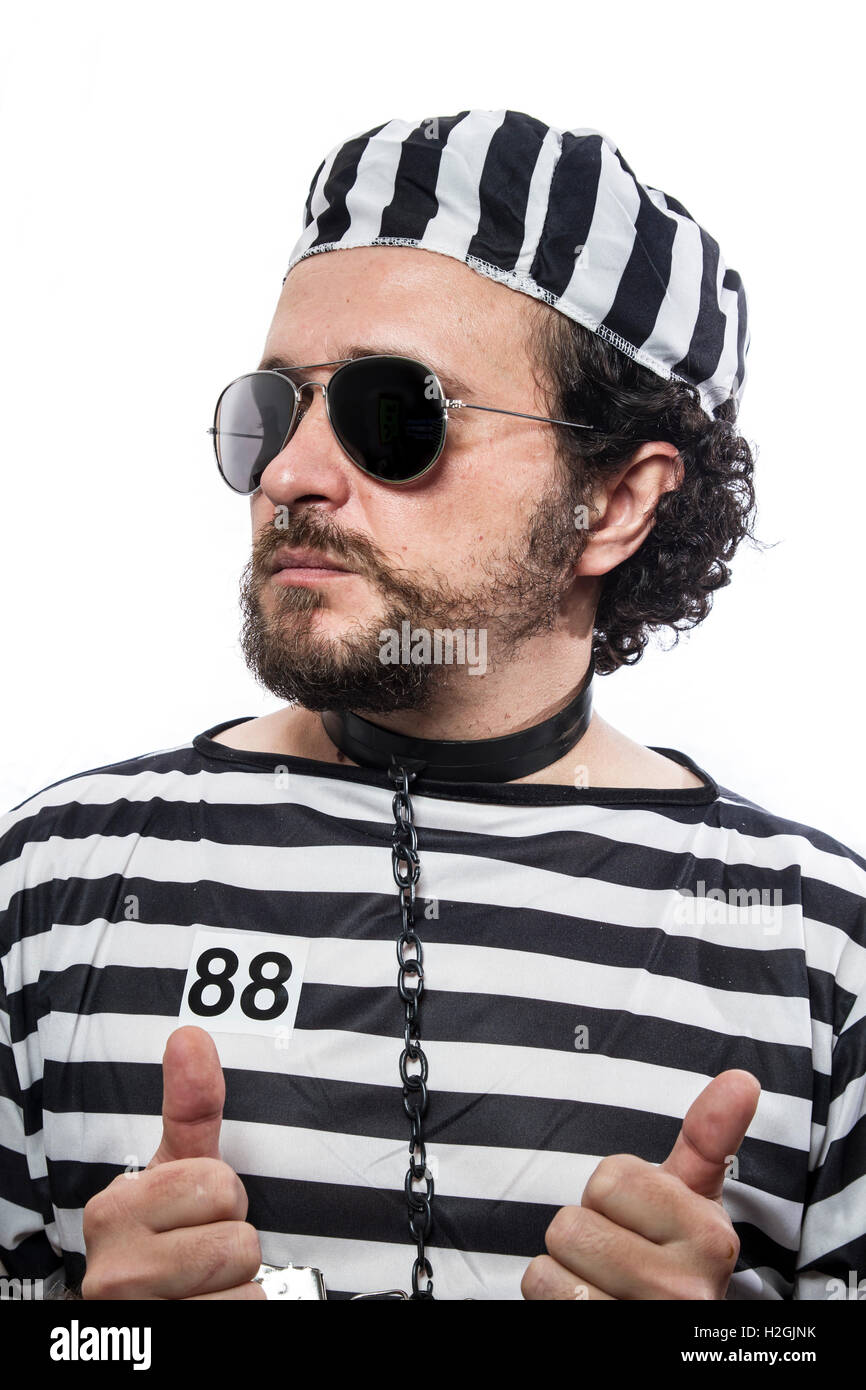 one caucasian man prisoner criminal with chain ball and handcuff Stock ...