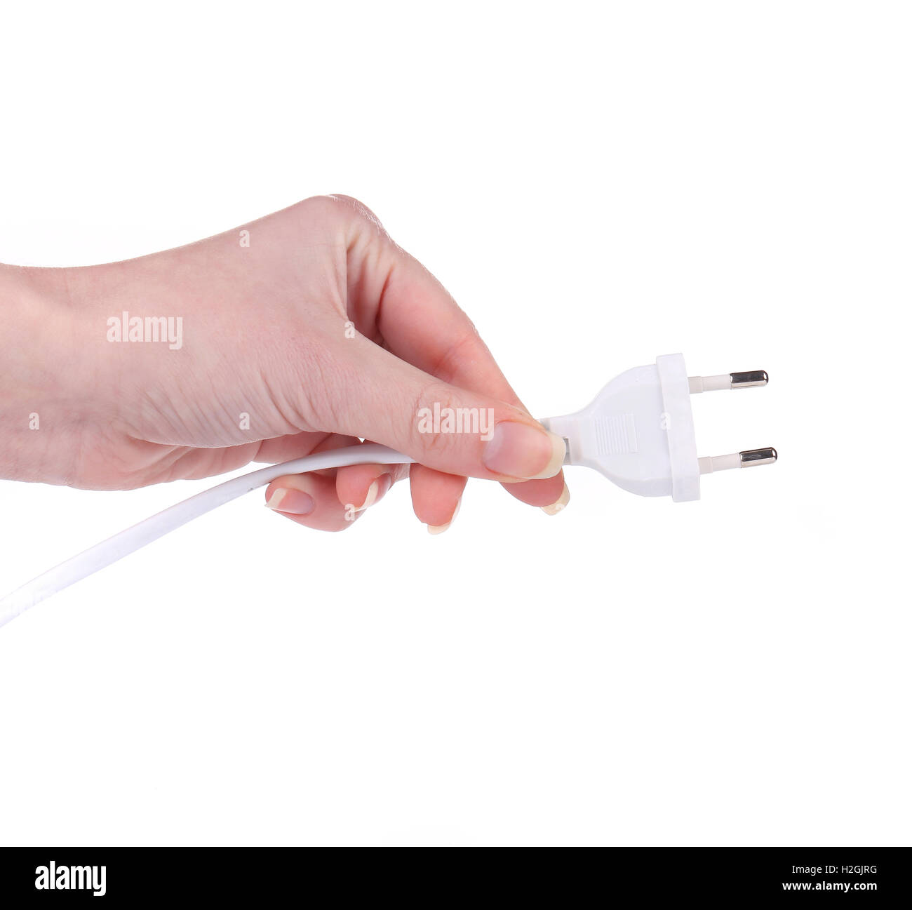 hand holds Electric plug and long cable Stock Photo - Alamy