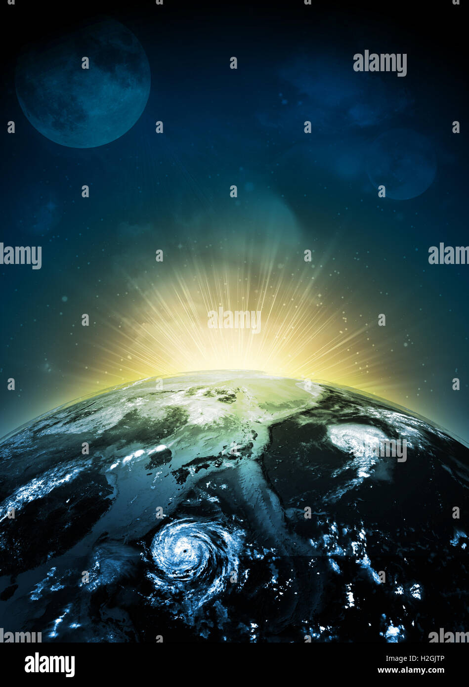 Earth planet in sun rays Stock Photo - Alamy
