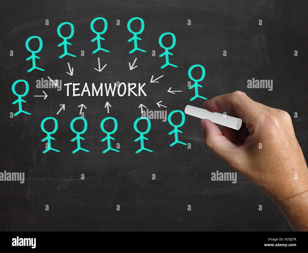 Teamwork Stick Figures Shows Working As Team Stock Photo - Alamy