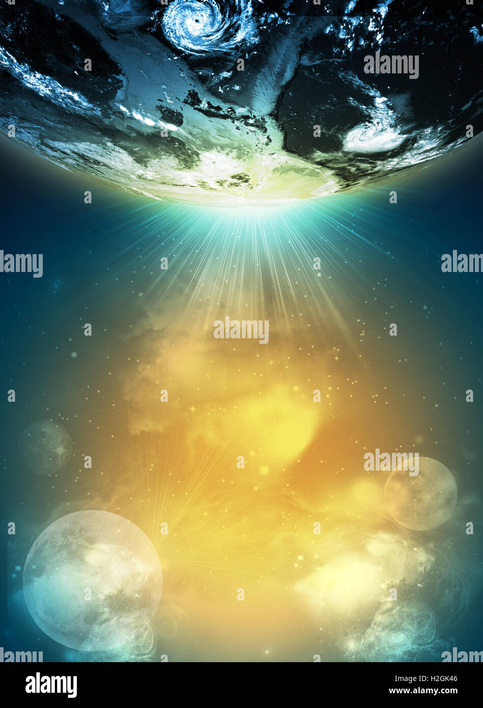 Earth planet in sun rays Stock Photo - Alamy