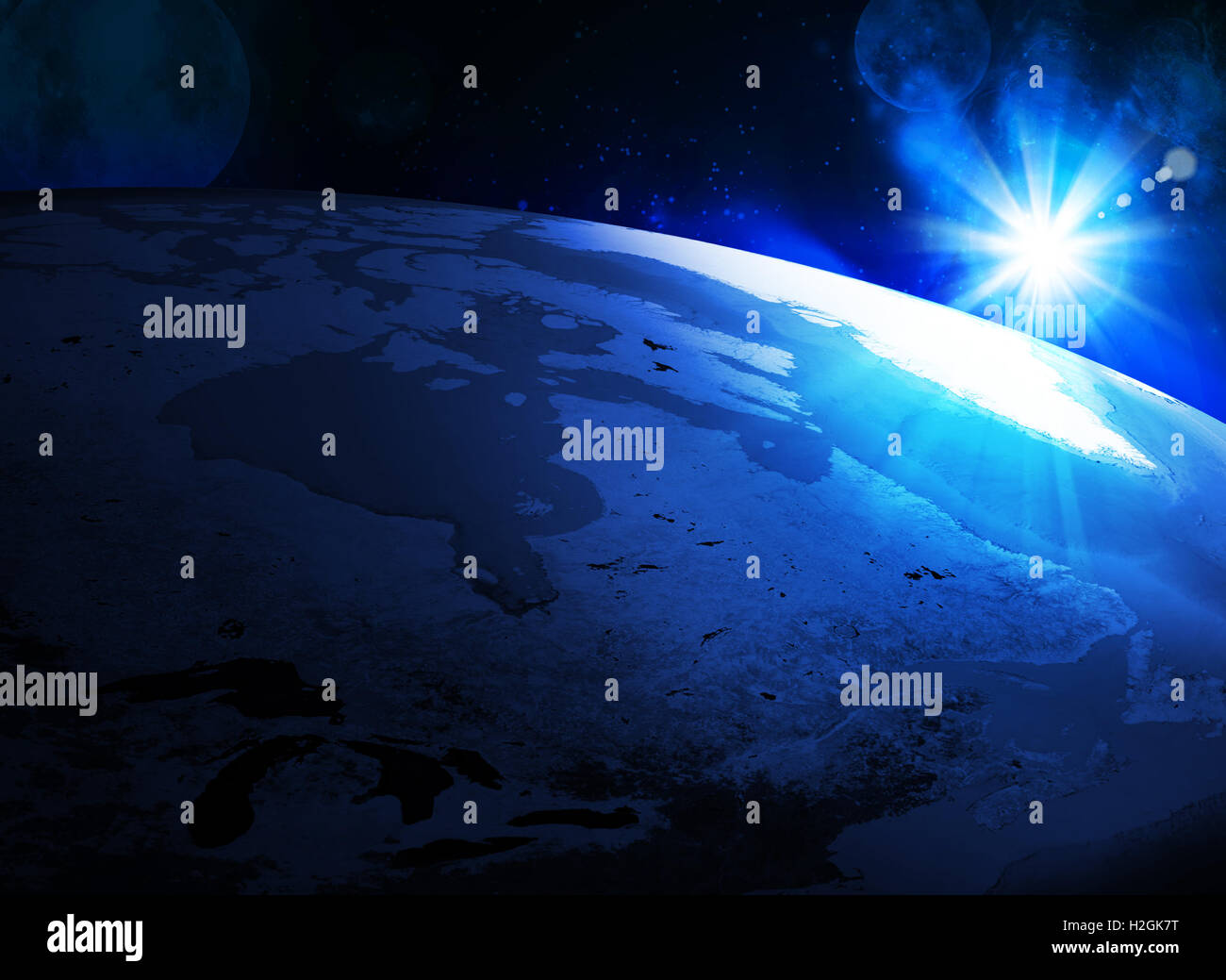 Earth planet in sun rays Stock Photo - Alamy