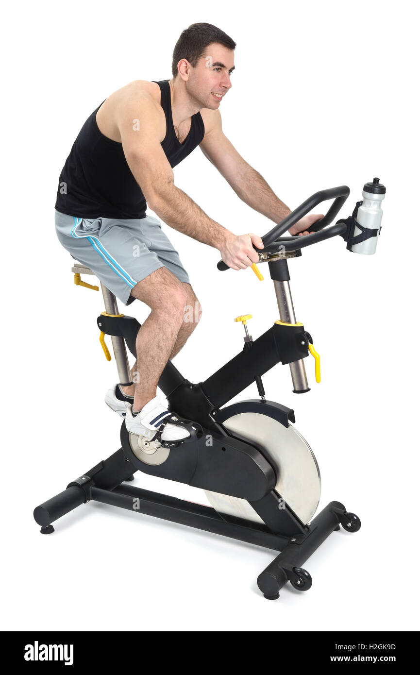 one man doing indoor biking exercise Stock Photo - Alamy