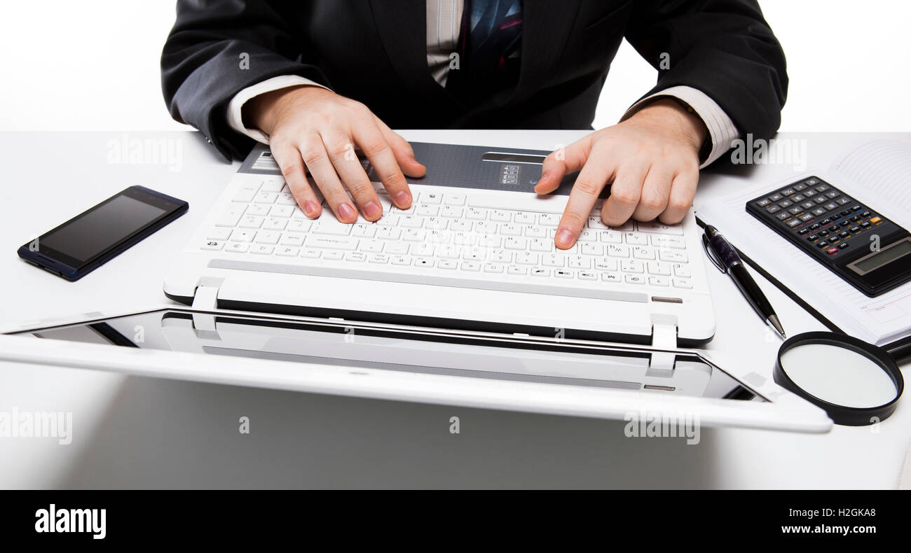 human fingers on the notebook keyboard 3 Stock Photo - Alamy