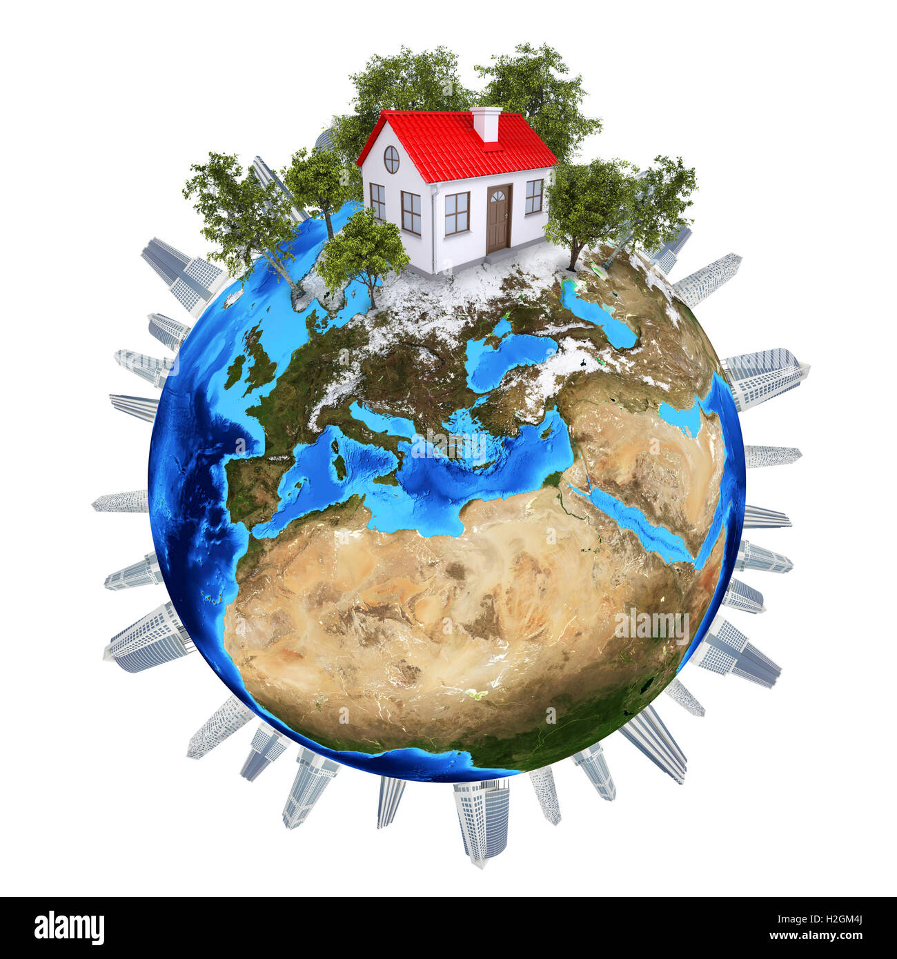 Earth planet image with buildings on surface Stock Photo - Alamy