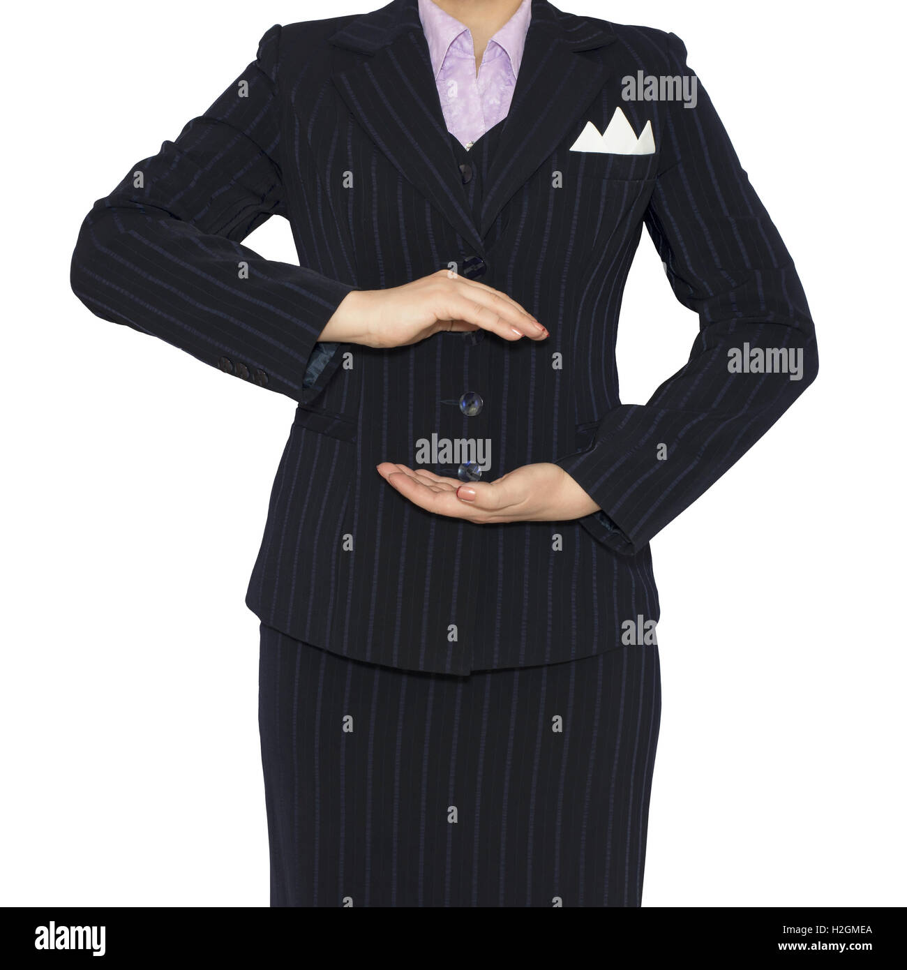 Woman in suit holding his hands before him Stock Photo - Alamy
