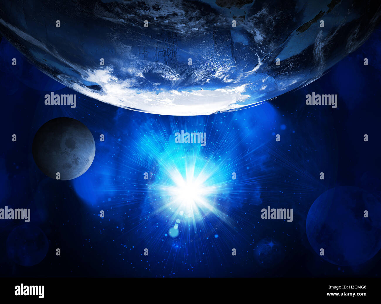 Earth planet in sun rays Stock Photo - Alamy