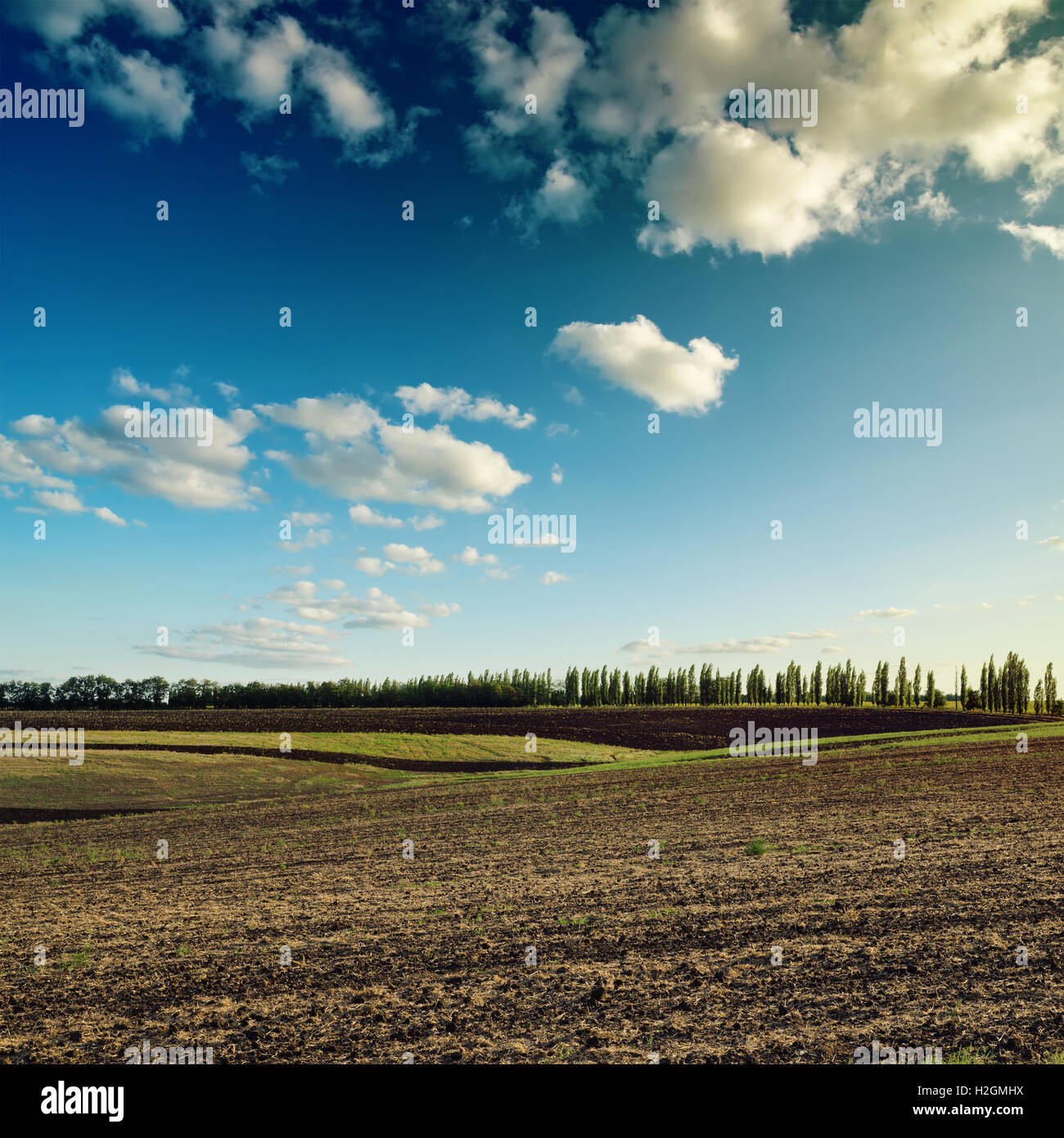 dark sky with clouds over plowed field Stock Photo - Alamy
