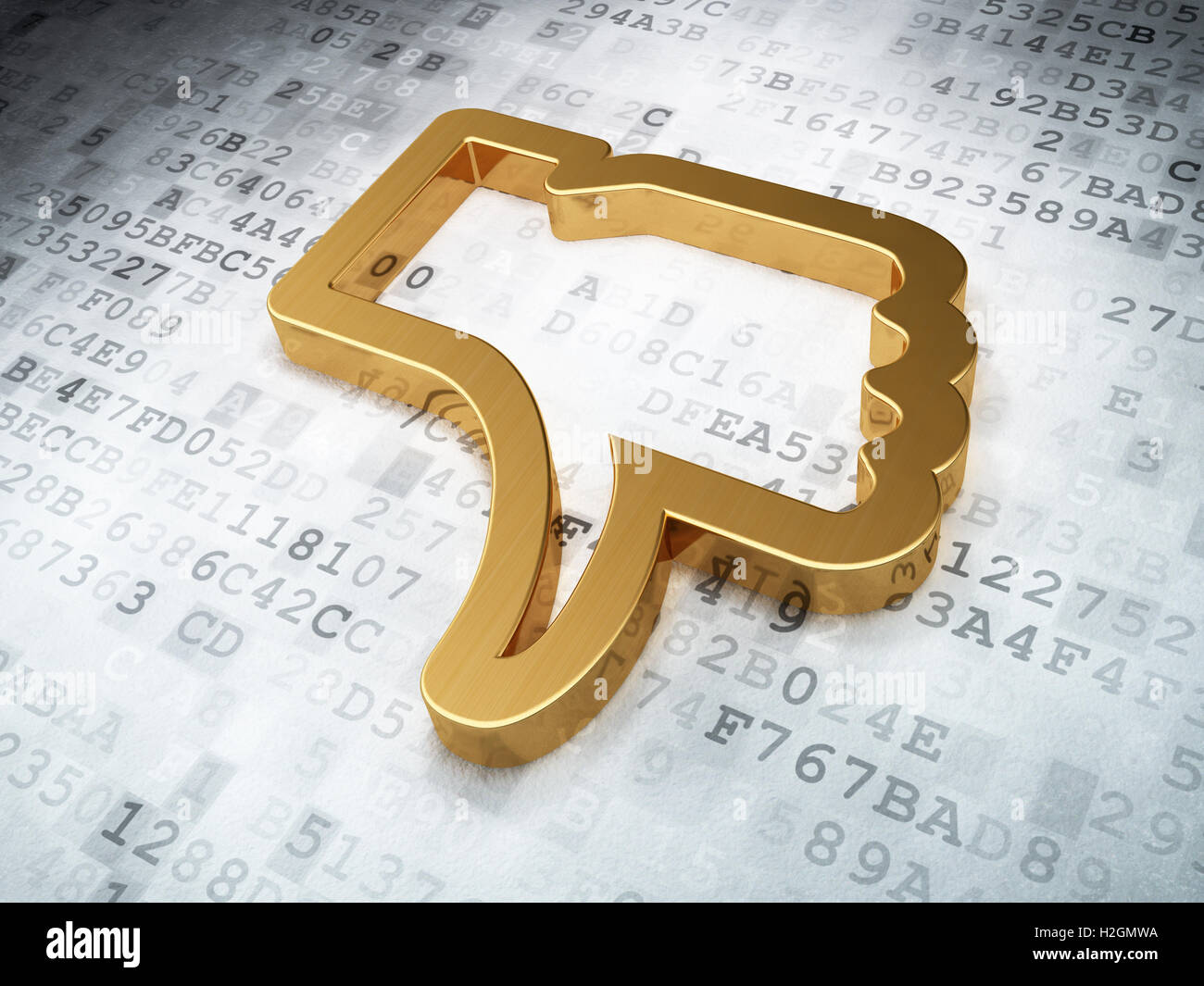 Social media concept: Golden Thumb Down on digital background Stock ...