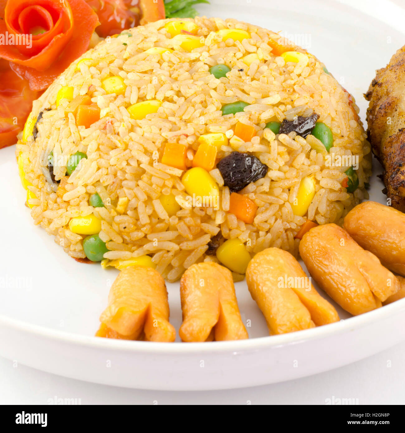 American fried rice isolated on white Stock Photo - Alamy