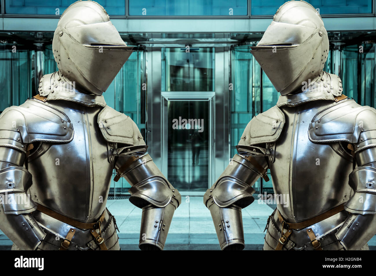 Safety.Medieval armor protecting a business building. Concept of Stock ...