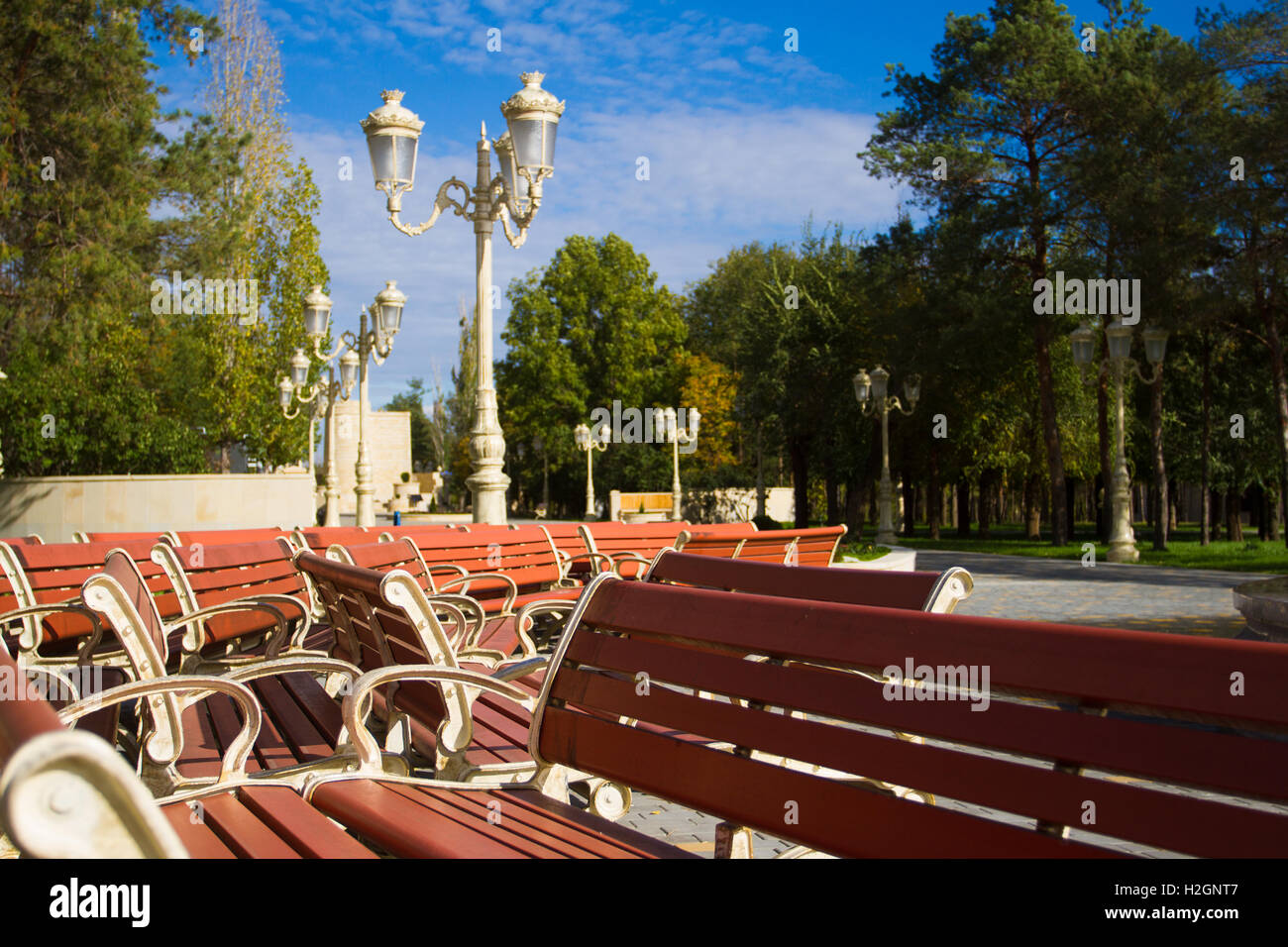 Benches in the park Stock Photo - Alamy