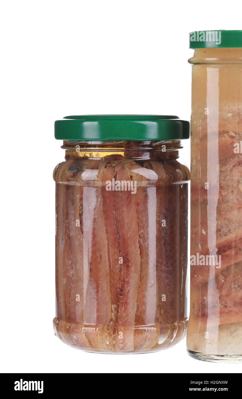 Jar of anchovy fillets. Close up Stock Photo - Alamy