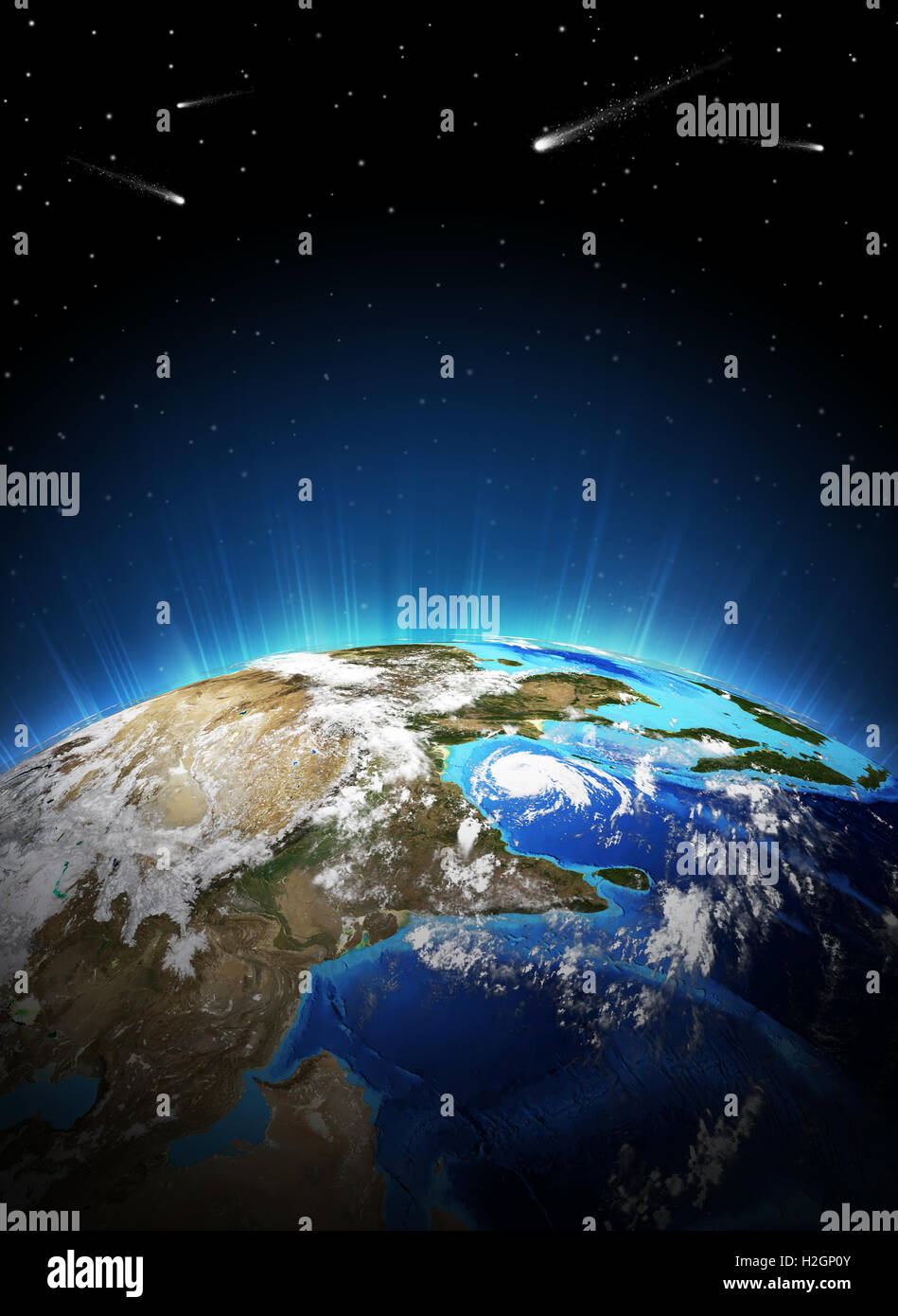 Earth planet in sun rays Stock Photo - Alamy