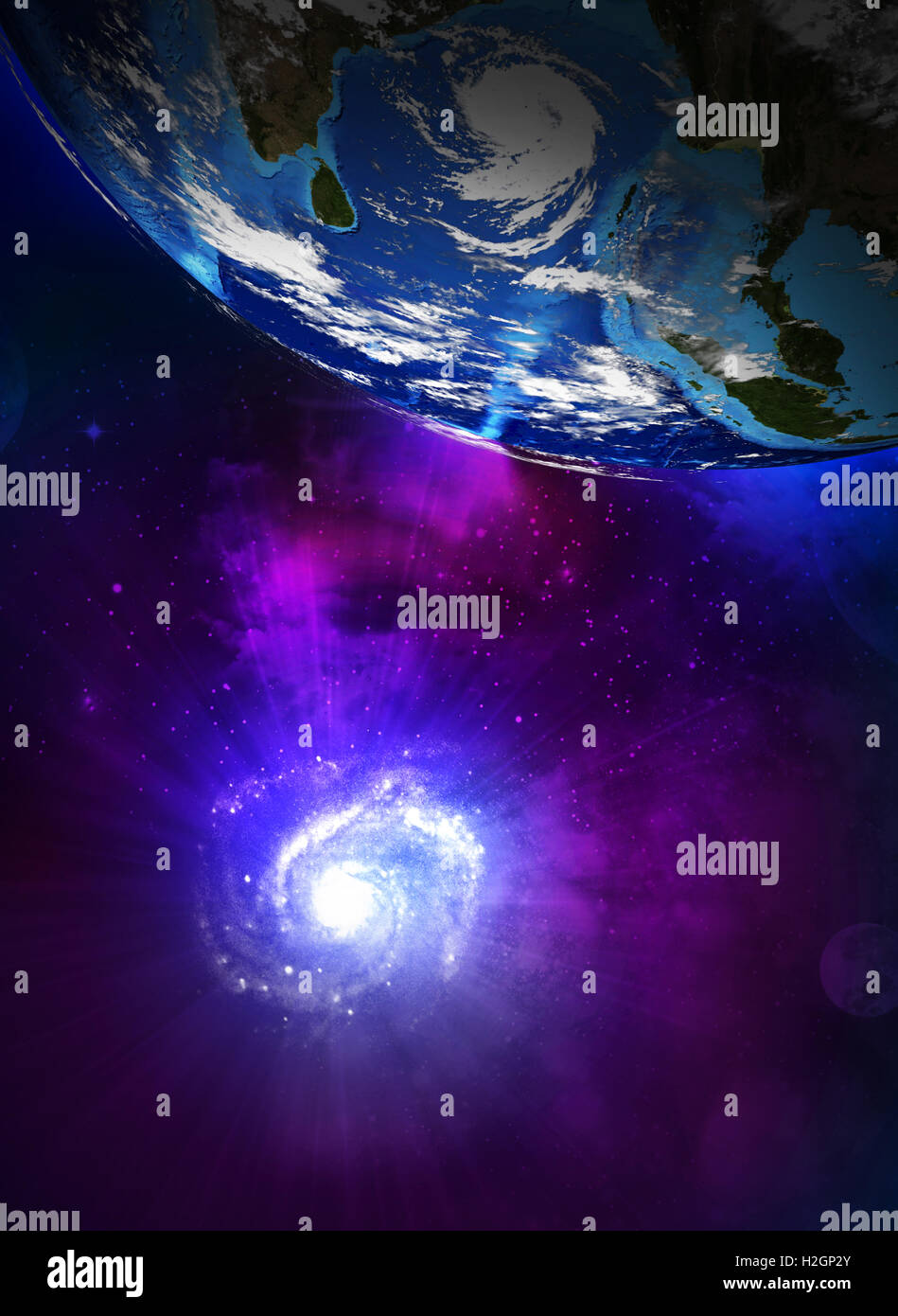 Earth planet and the spiral galaxy Stock Photo - Alamy