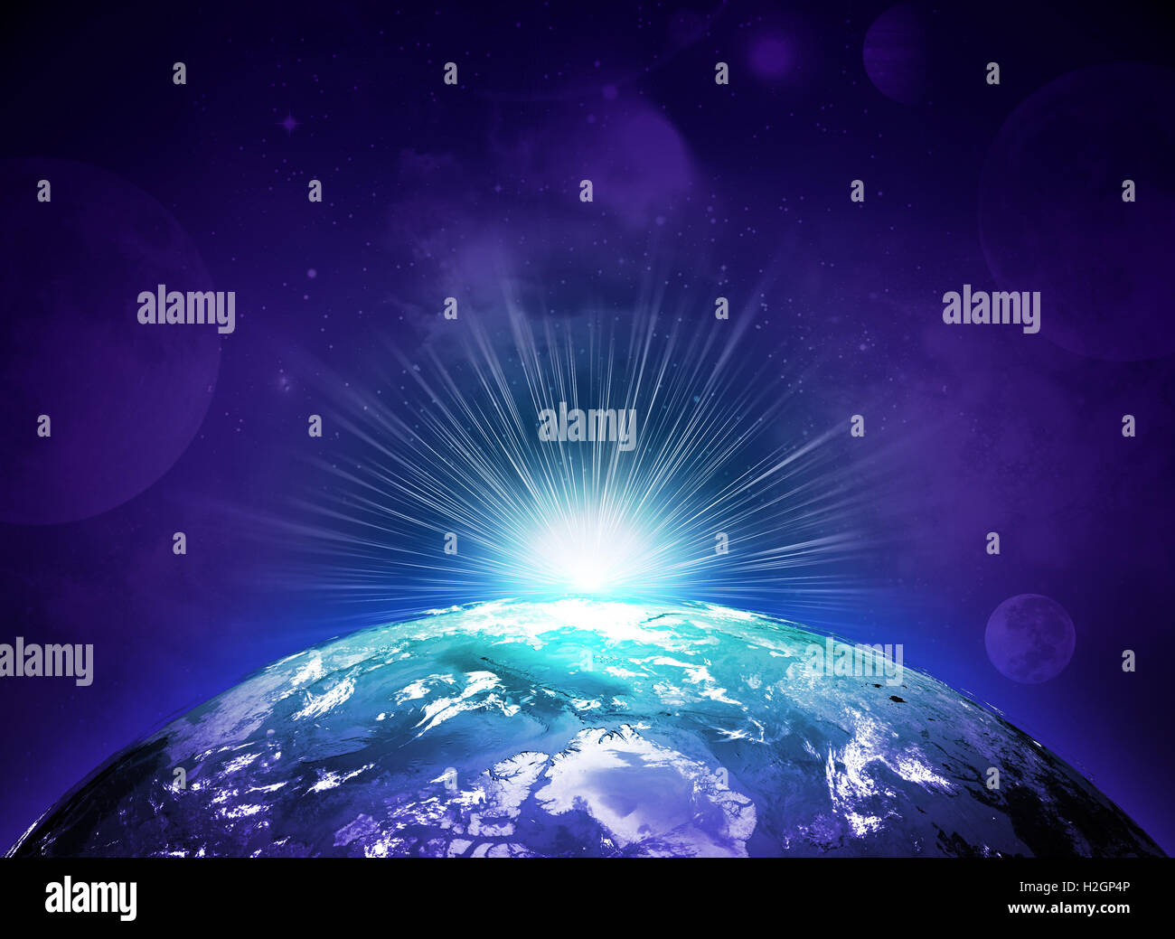 Earth planet in sun rays Stock Photo - Alamy