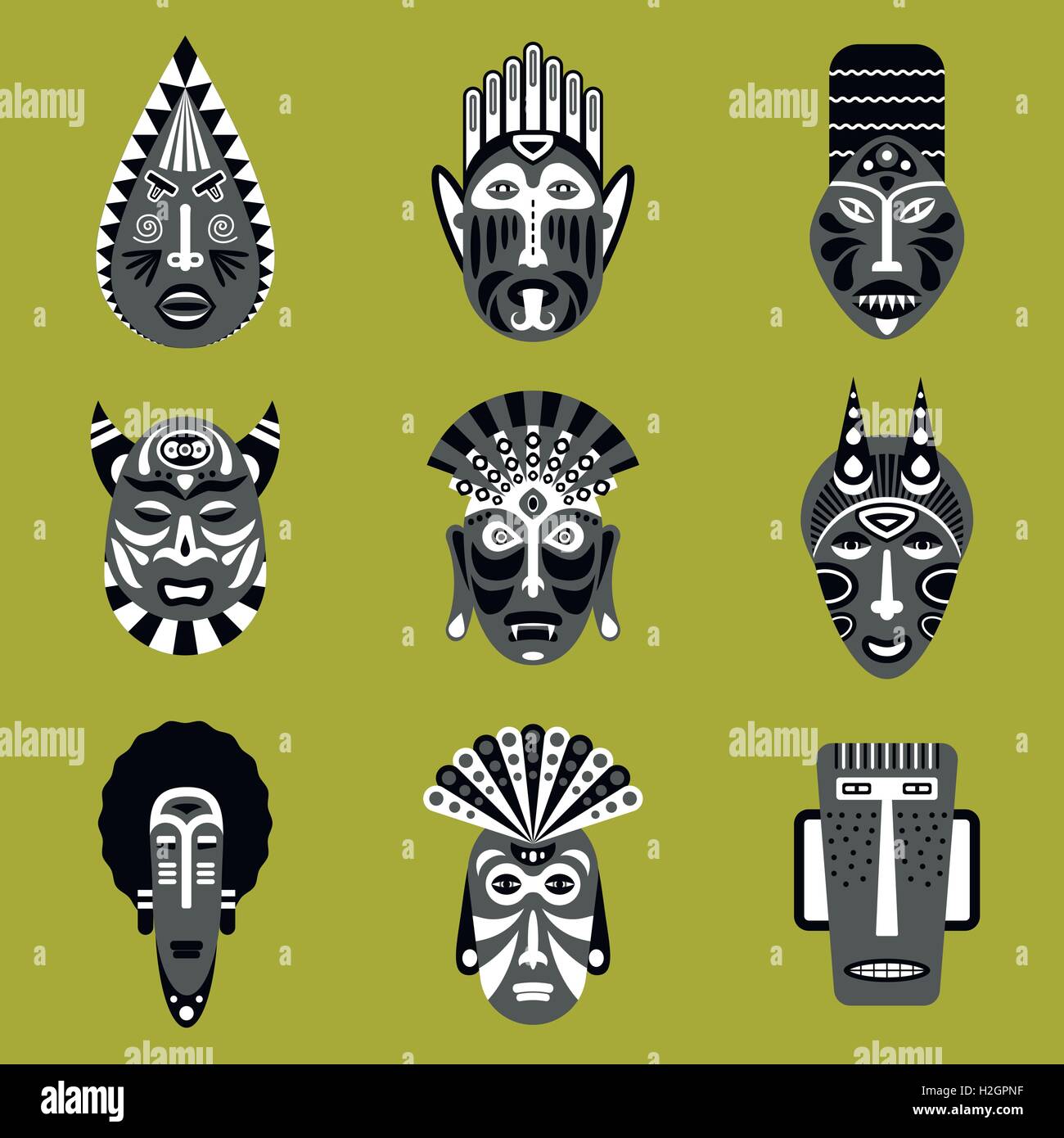 Set of ethnic mask icons in flat style. EPS10 vector collection of ...
