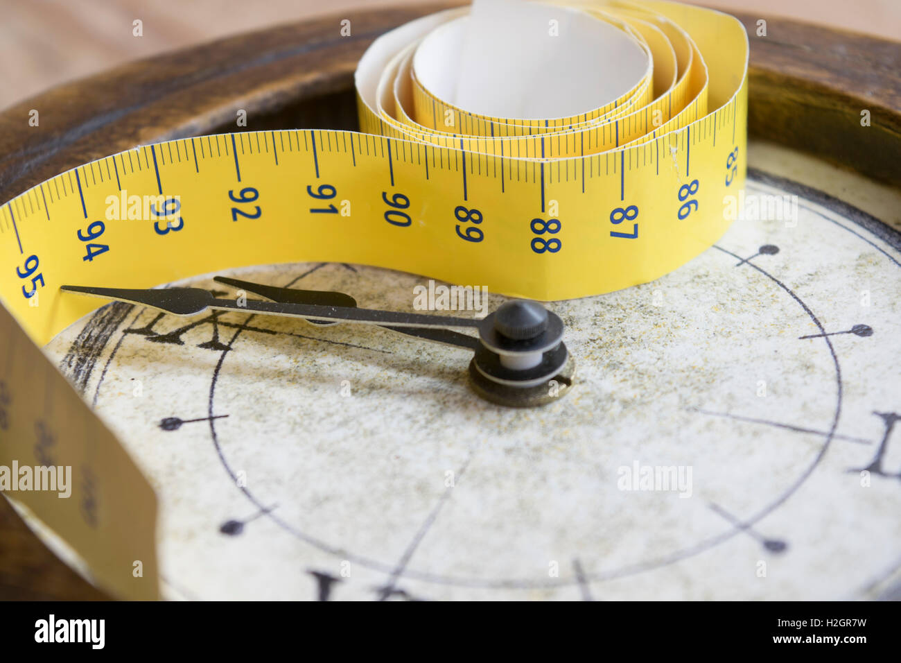 time measure. concept with meter and the face of an old clock Stock ...