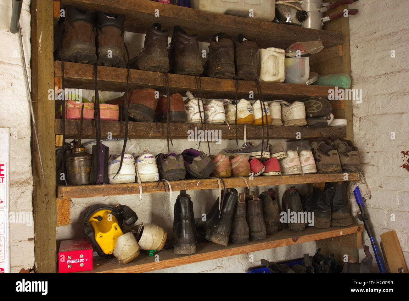 The farm boot and shoe rack Stock Photo - Alamy