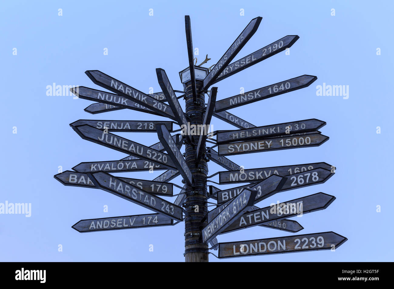 Signpost pointing in all directions, Karesuando, Norrbotten County ...