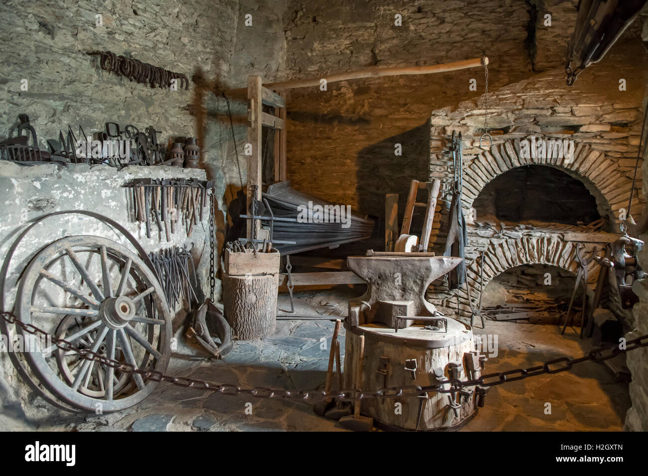 Historic Blacksmithy, Schloss Marksburg, Braubach, Germany Stock Photo ...