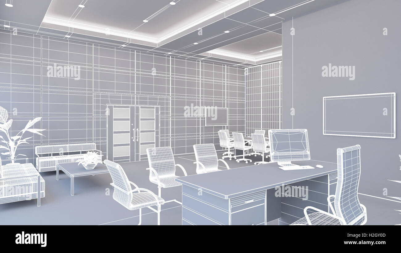 3D Interior rendering of a modern office Stock Photo - Alamy