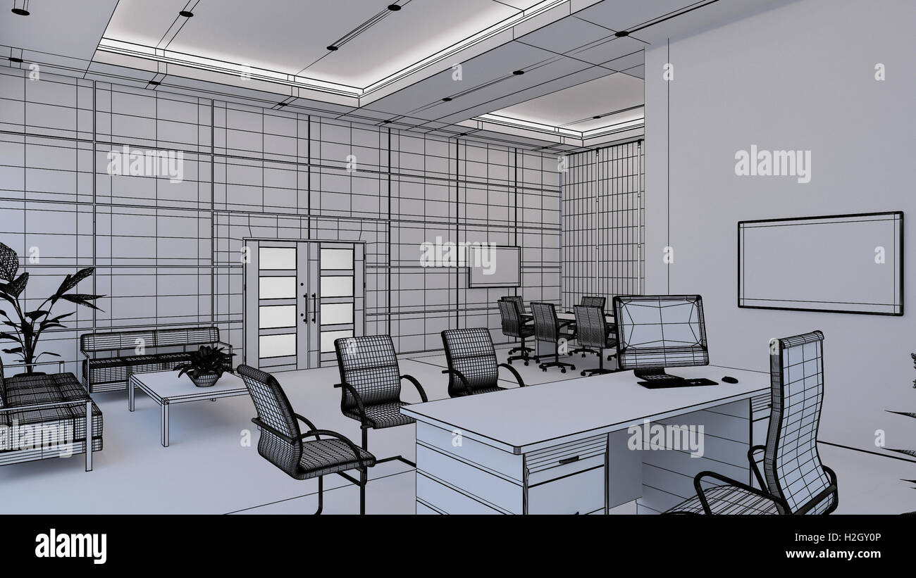 3D Interior rendering of a modern office Stock Photo - Alamy