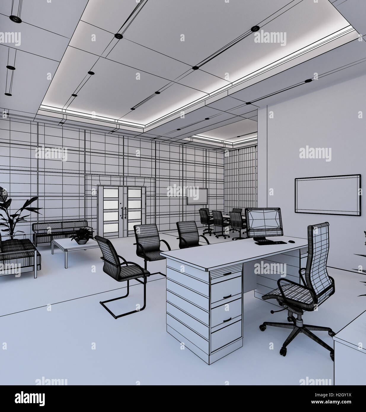 3D Interior rendering of a modern office Stock Photo - Alamy
