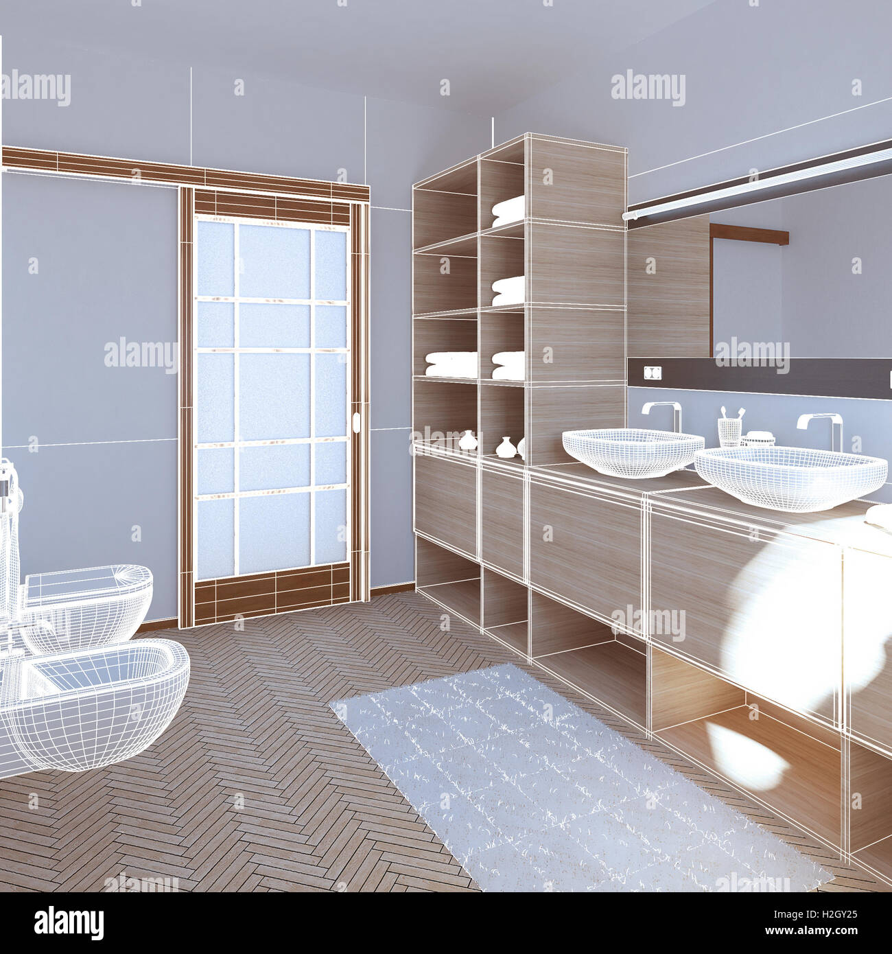 3D interior rendering a modern bathroom Stock Photo - Alamy