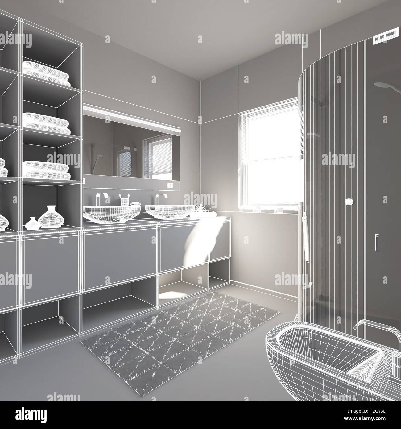 3D interior rendering a modern bathroom Stock Photo - Alamy