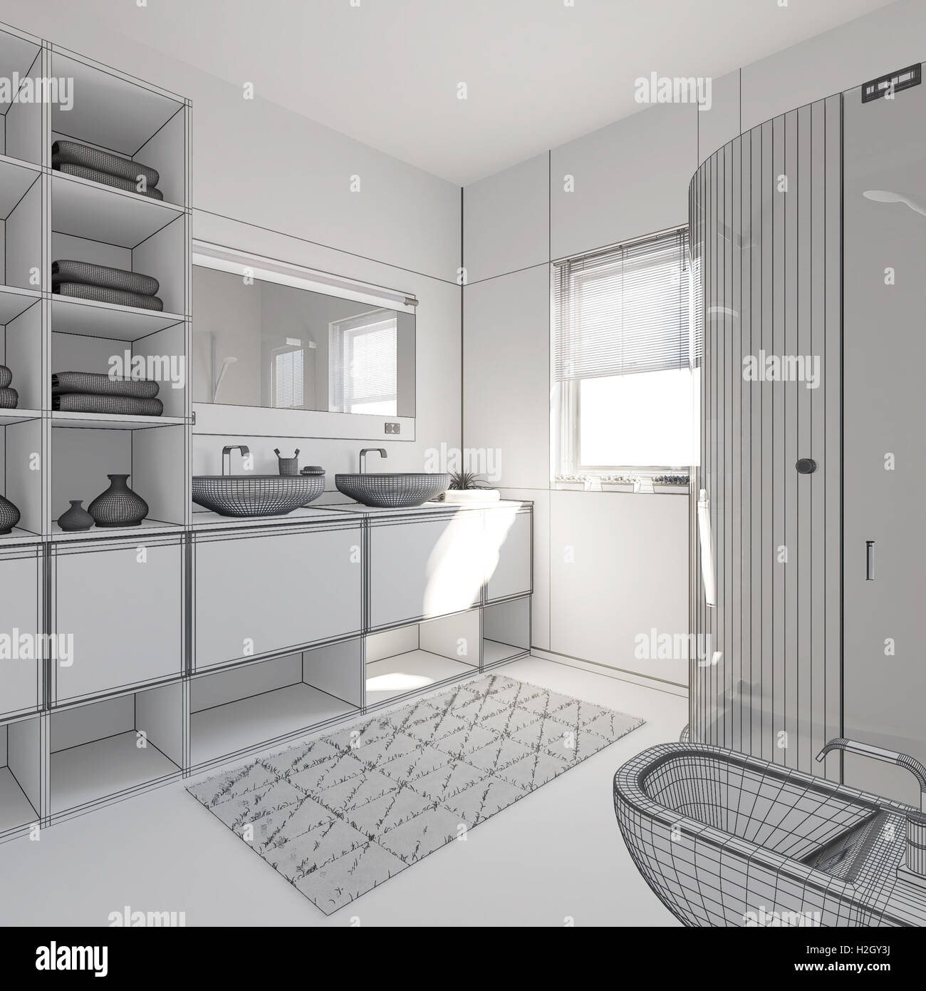 3D interior rendering a modern bathroom Stock Photo - Alamy