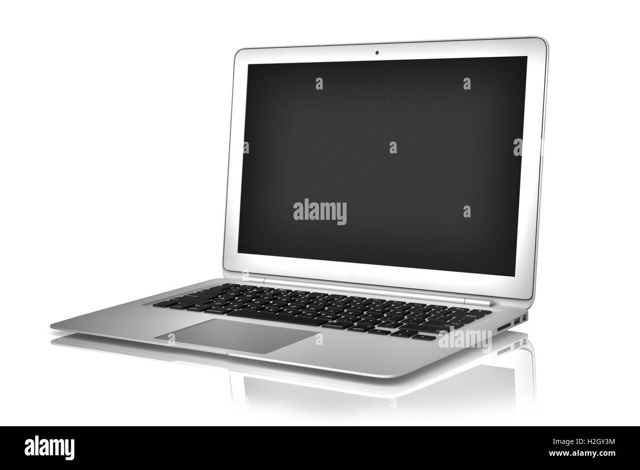 Modern slim notebook on white background with soft shadows. Blank ...
