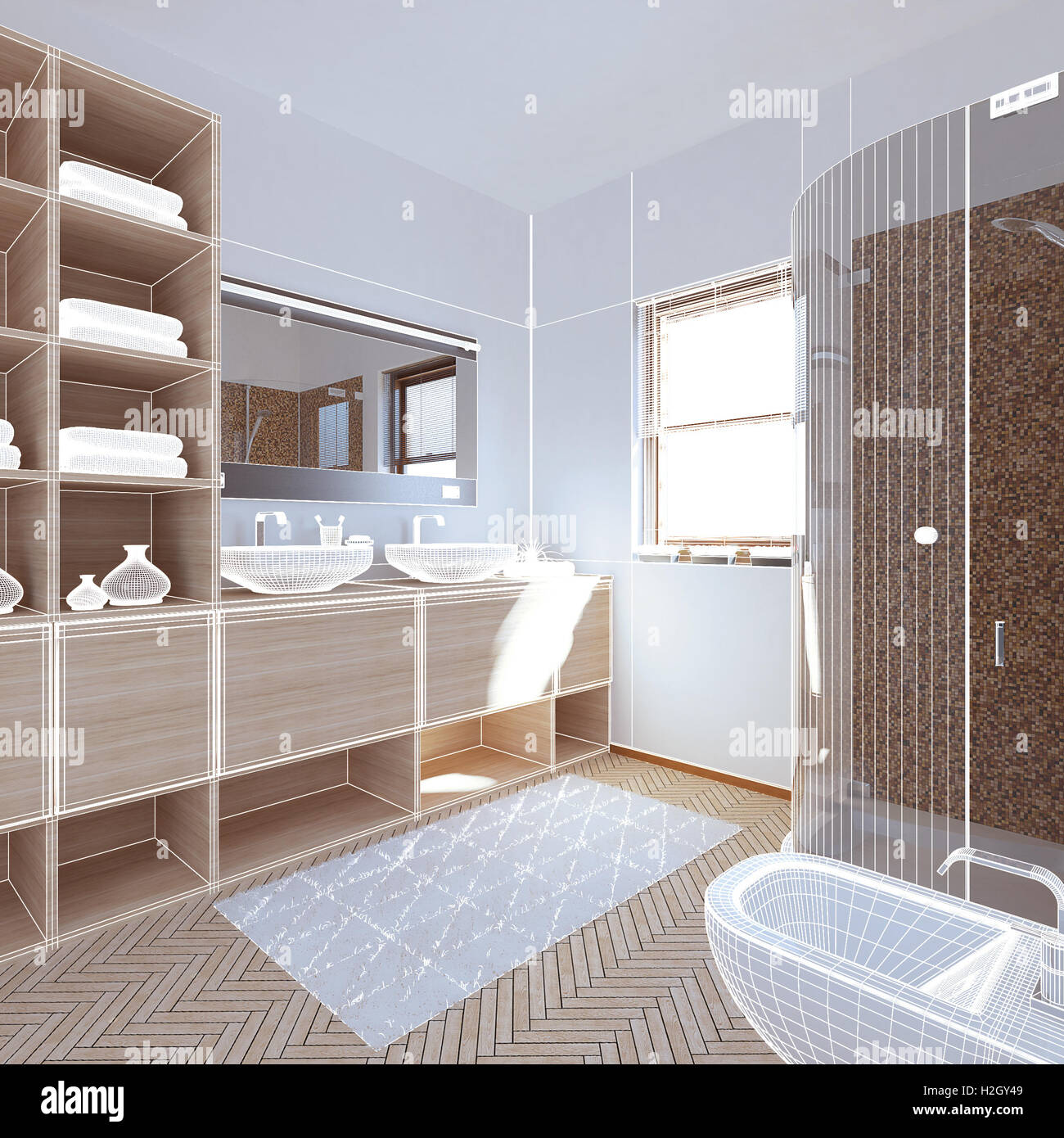 3D interior rendering a modern bathroom Stock Photo - Alamy