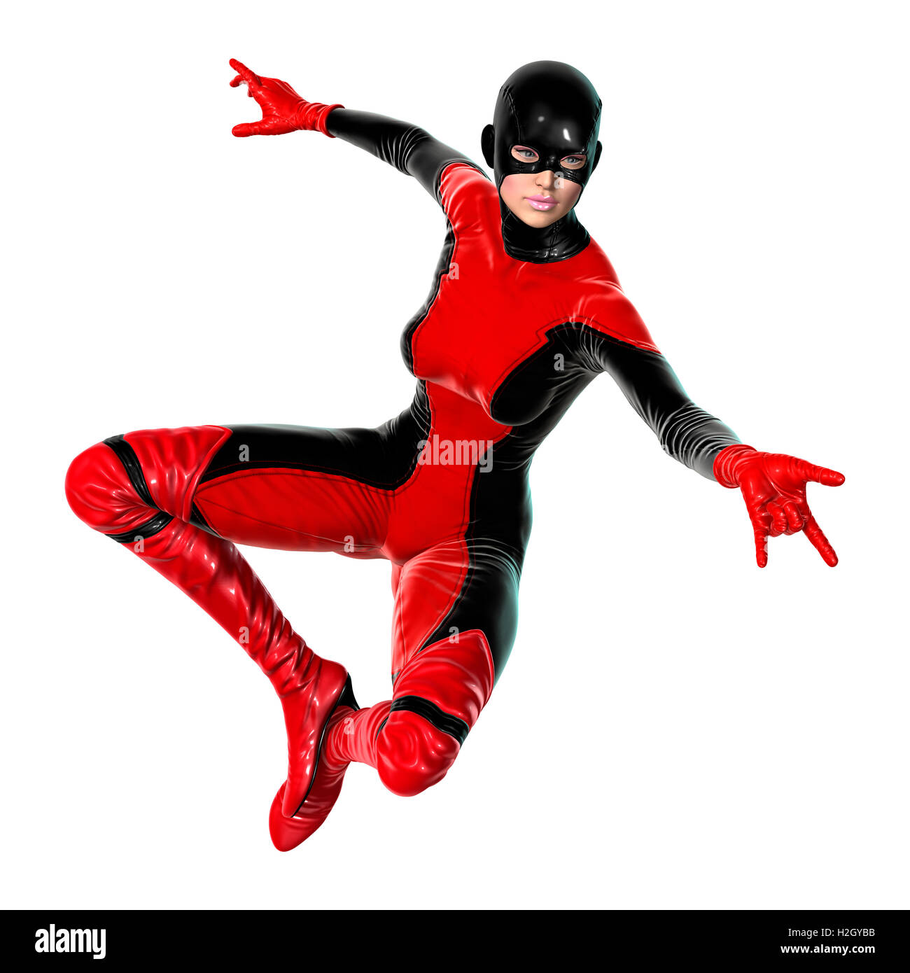 3D rendering of a female superhero isolated on white background Stock ...