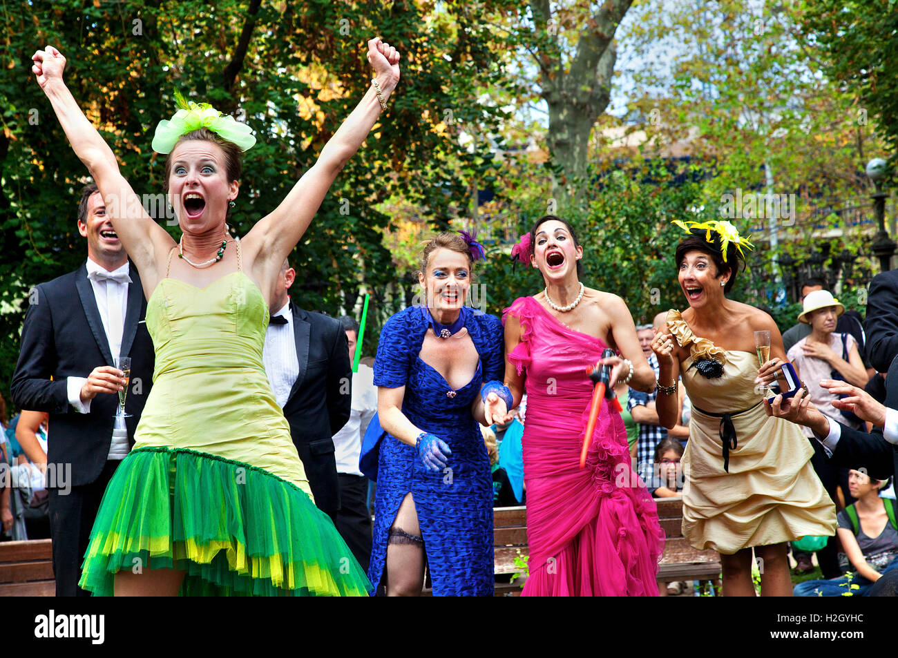 Performance mimicking upper class wedding proposal Stock Photo - Alamy