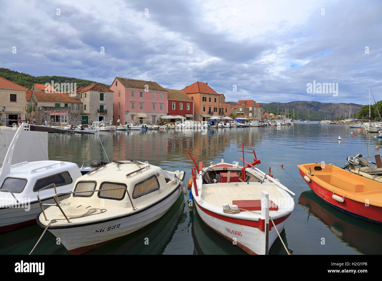 Boats in Stari Grad harbour Hvar Island Croatia Dalmatia Dalmatian ...