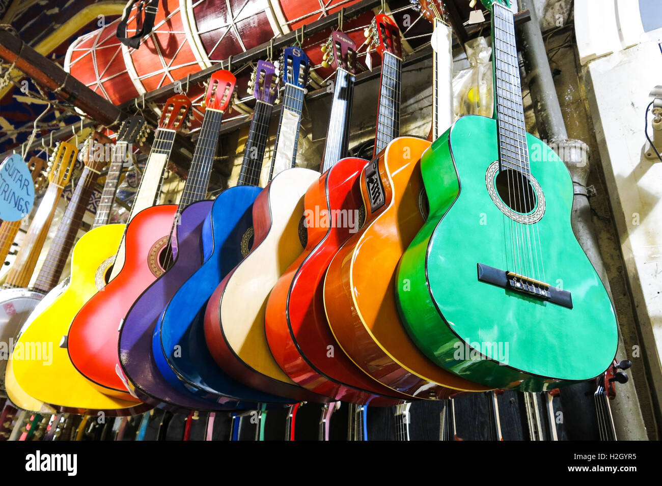 colorful guitars on the Istanbul Grand Bazaar. Istambul, Turkey Stock ...