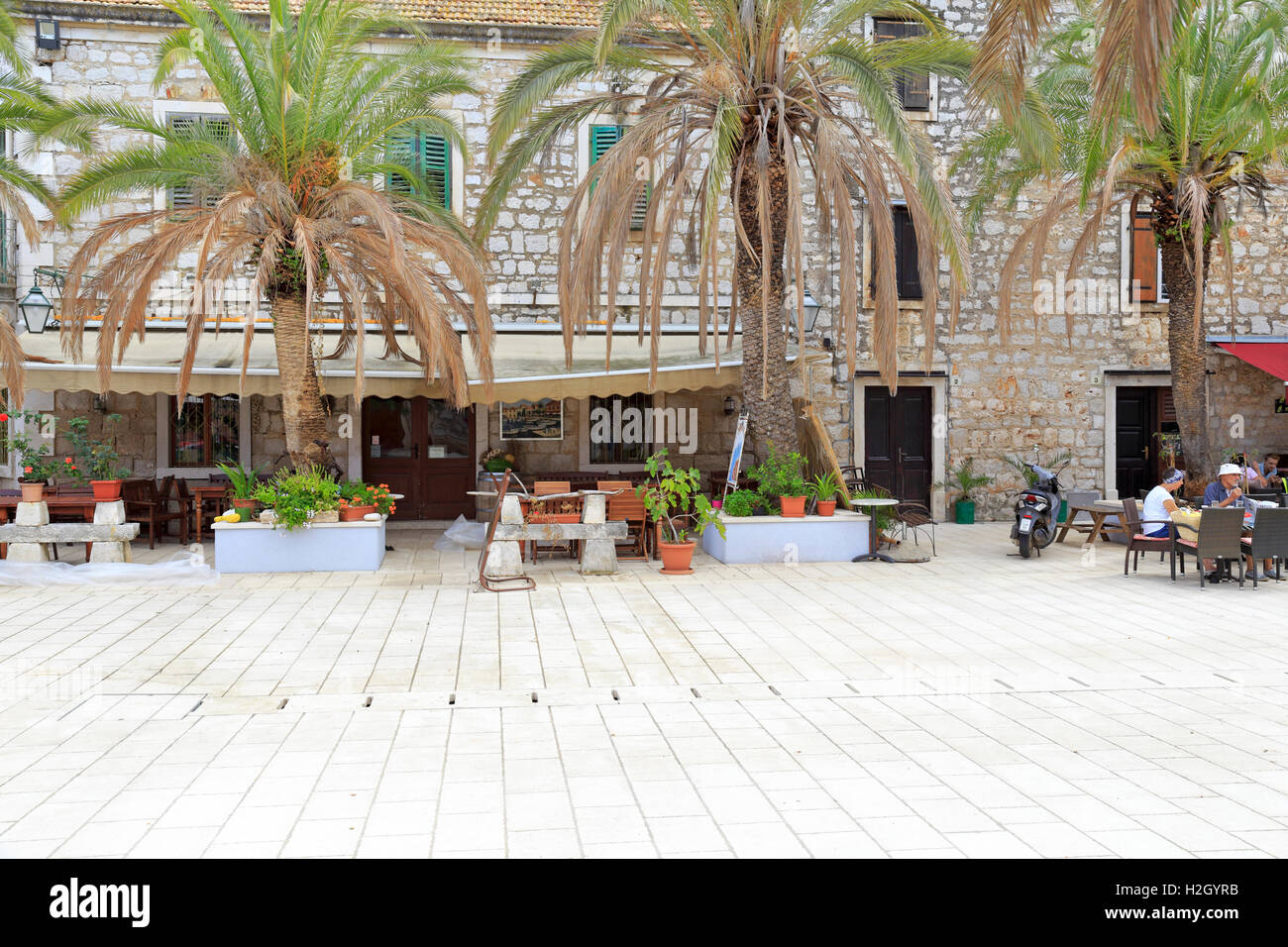 Waterfront restaurant, Stari Grad, Hvar Island, Croatia, Dalmatia ...