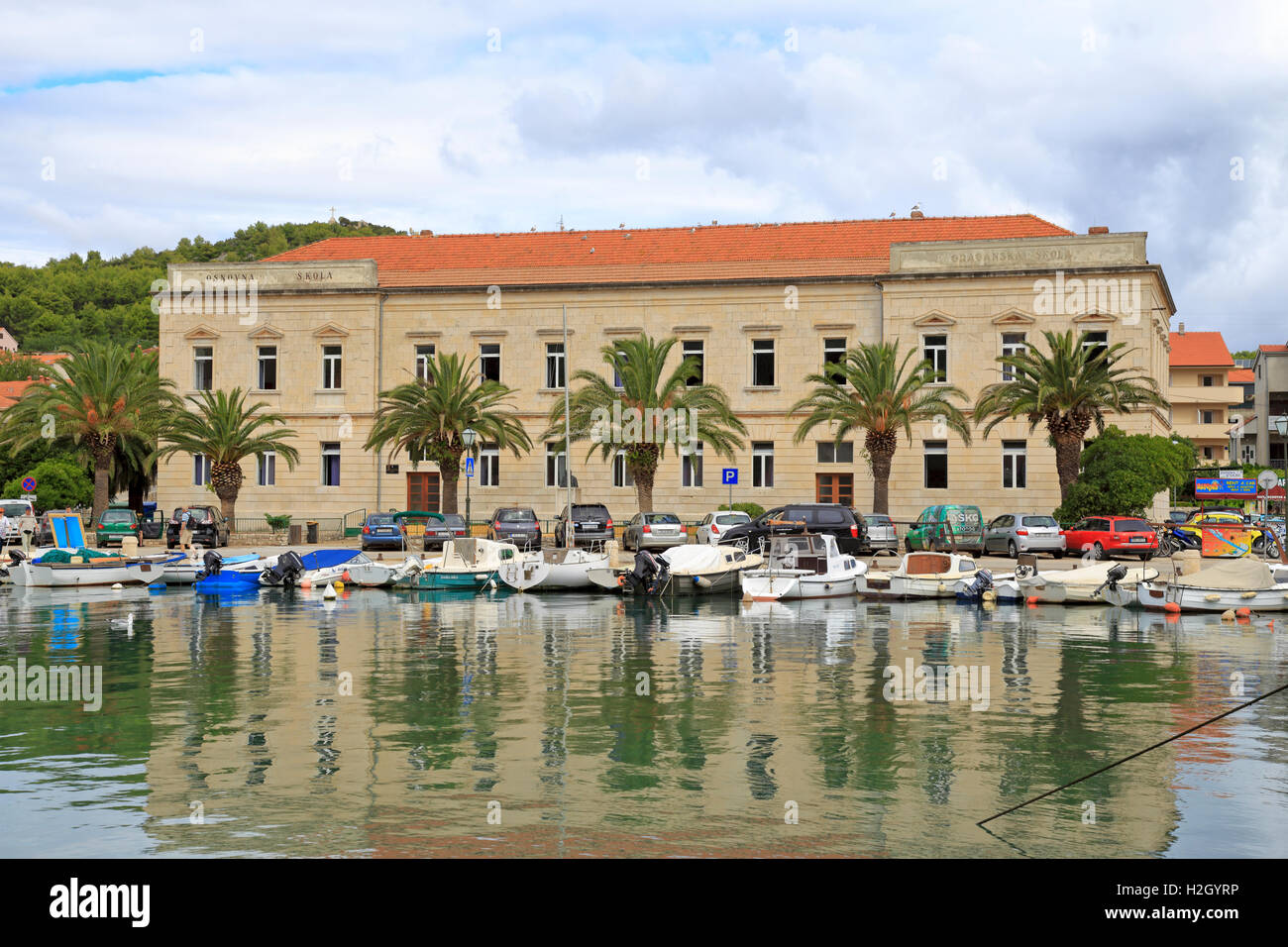Waterfront school building, Stari Grad, Hvar Island, Croatia, Dalmatia ...