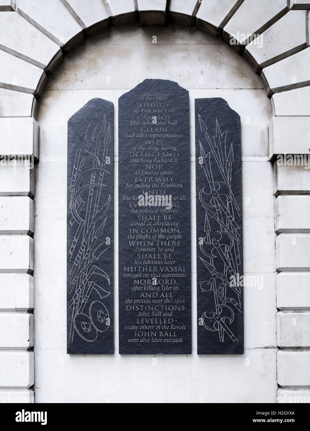 Memorial plaque to Wat Tyler and John at Smithfield, London, England ...