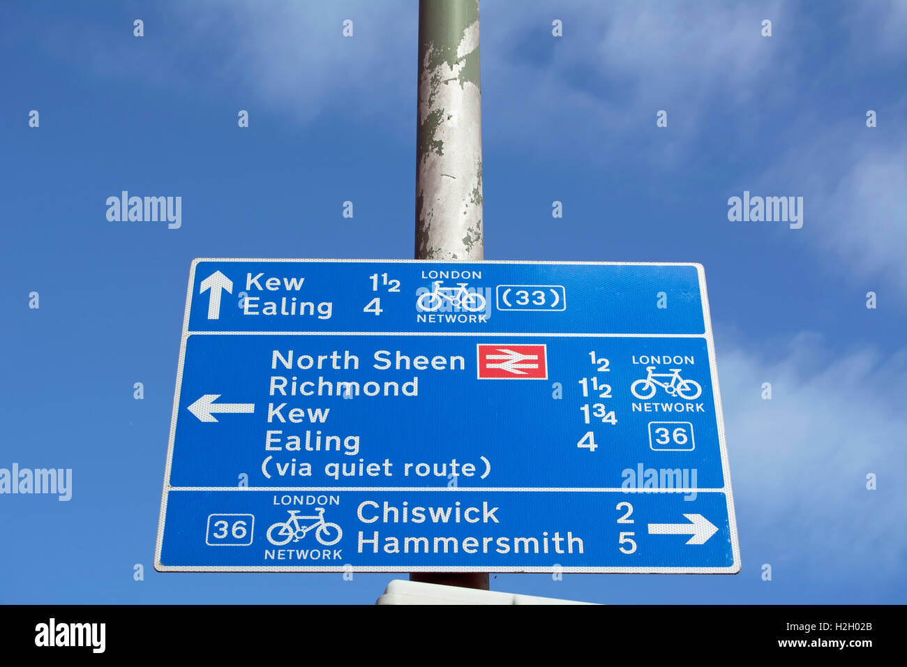 london network cycle routes sign at chalkers corner, southwest london ...