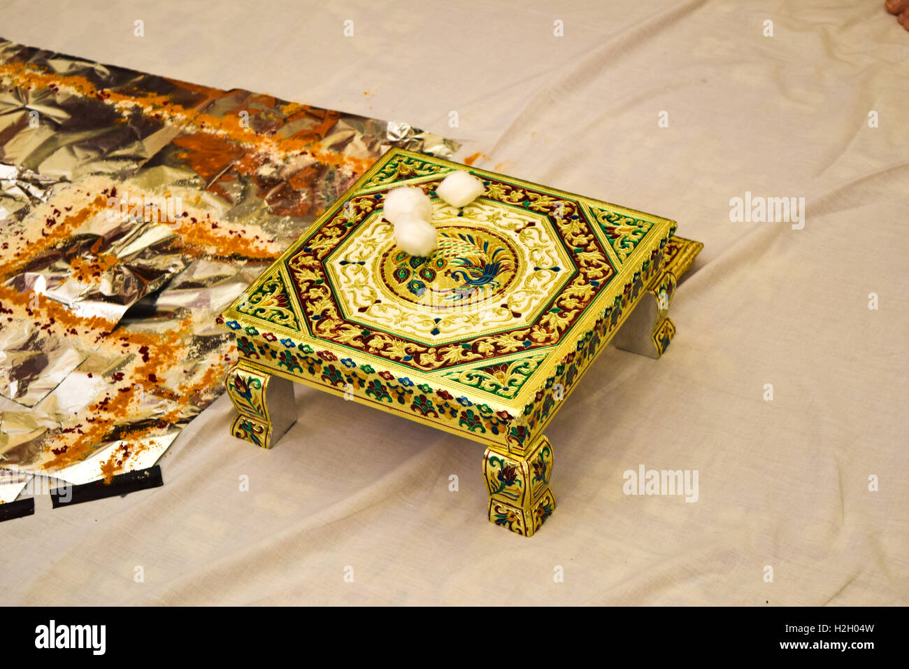 Stool ready for Indian Bride before performing the Haldi Ceremony Stock ...